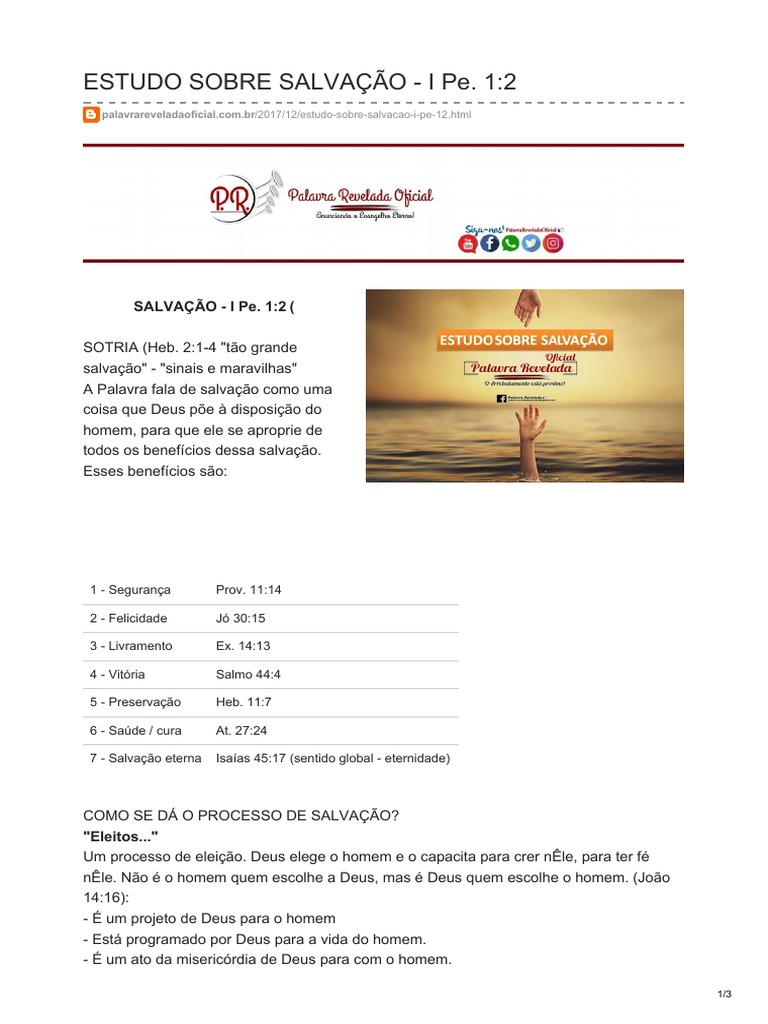 Estudo Sobre Salvação I Pe 12 Pdf Salvação Espírito Santo