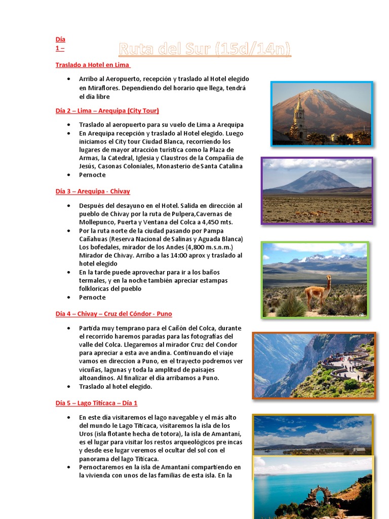 Programa Turístico - Ruta Del Sur (S12) | PDF