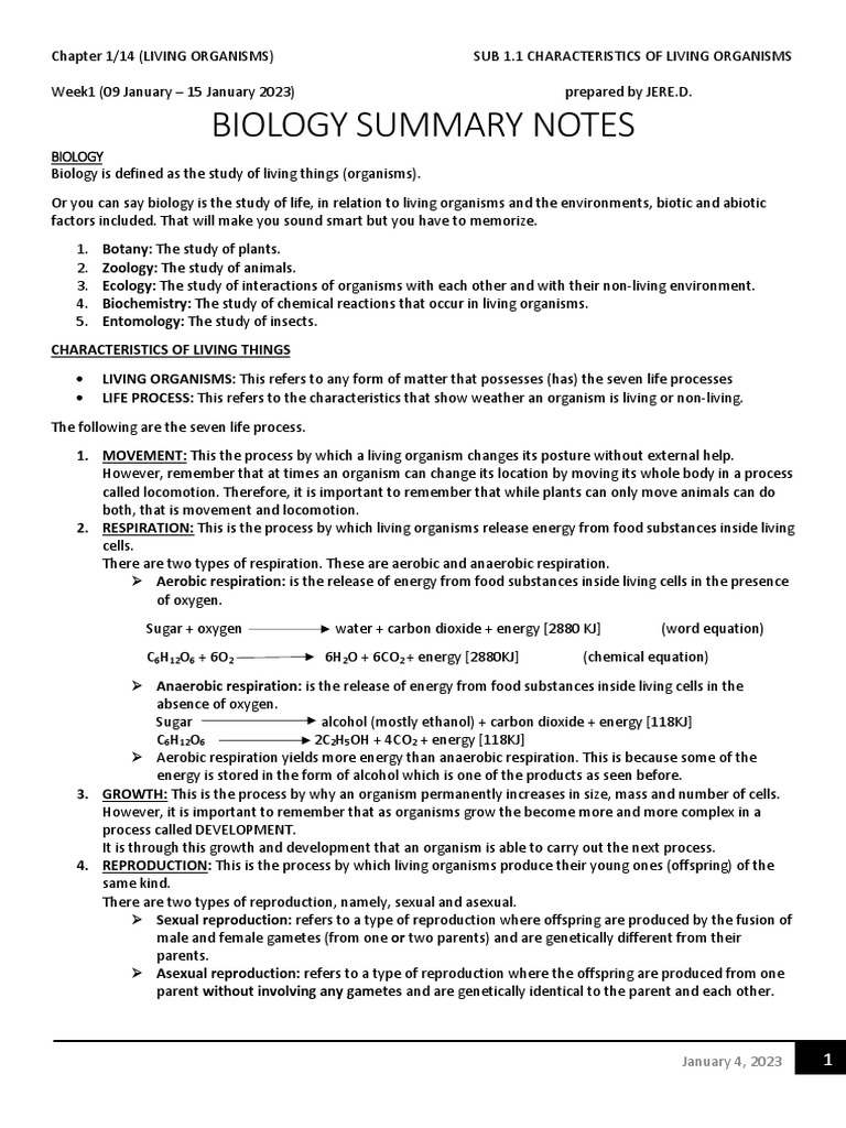 Biology Summary Notes | PDF | Metabolism | Organisms