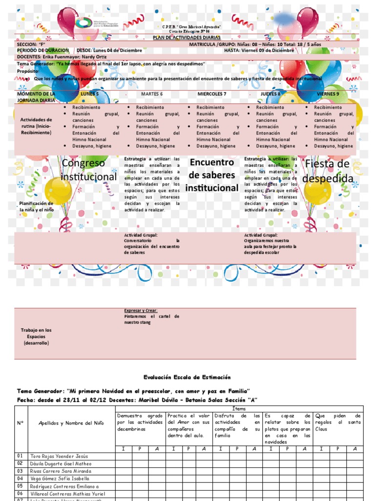 Plan semanal de actividades para preescolares en Venezuela | PDF