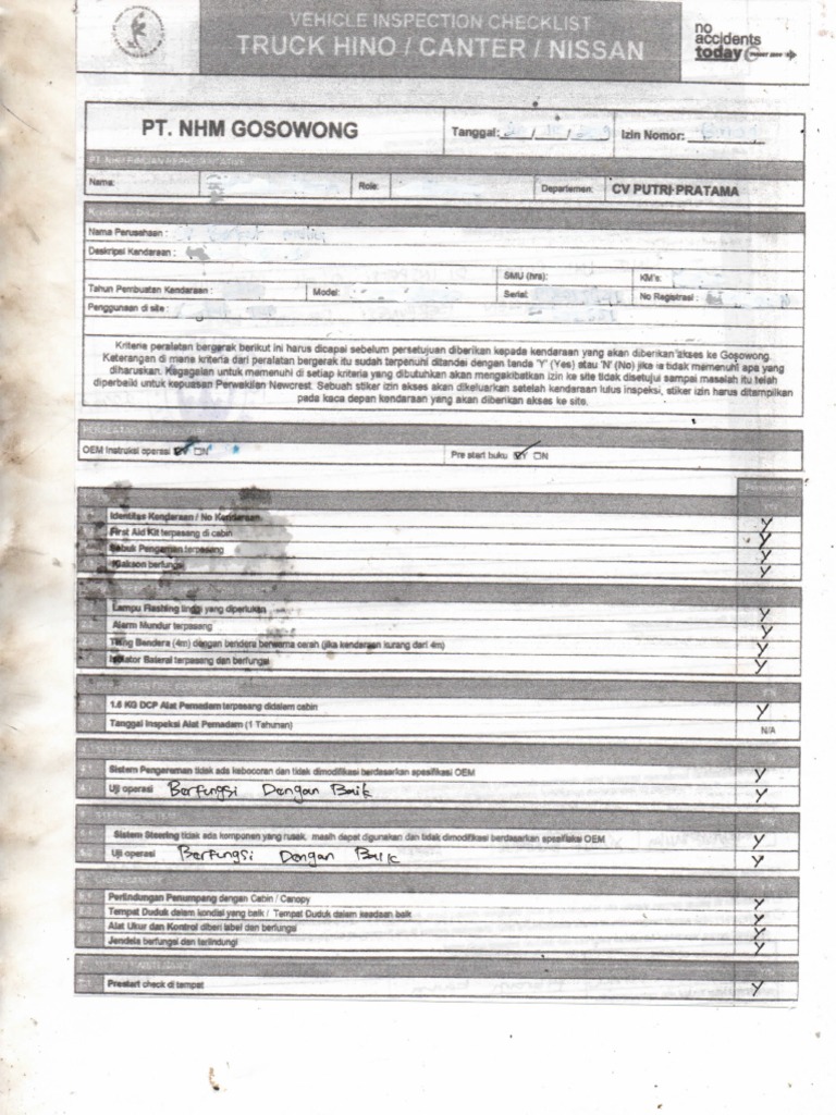 Form Inspeksi Dump Truck 1 | PDF
