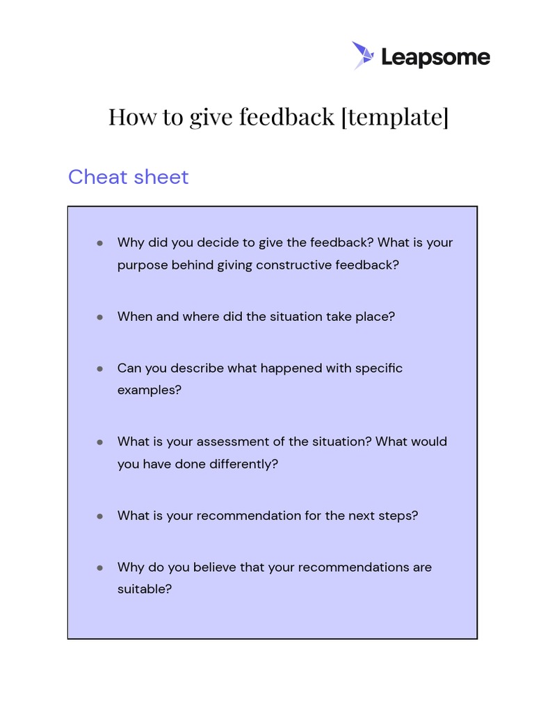 How To Give Feedback Template (By Leapsome) | PDF | Reason | Feedback