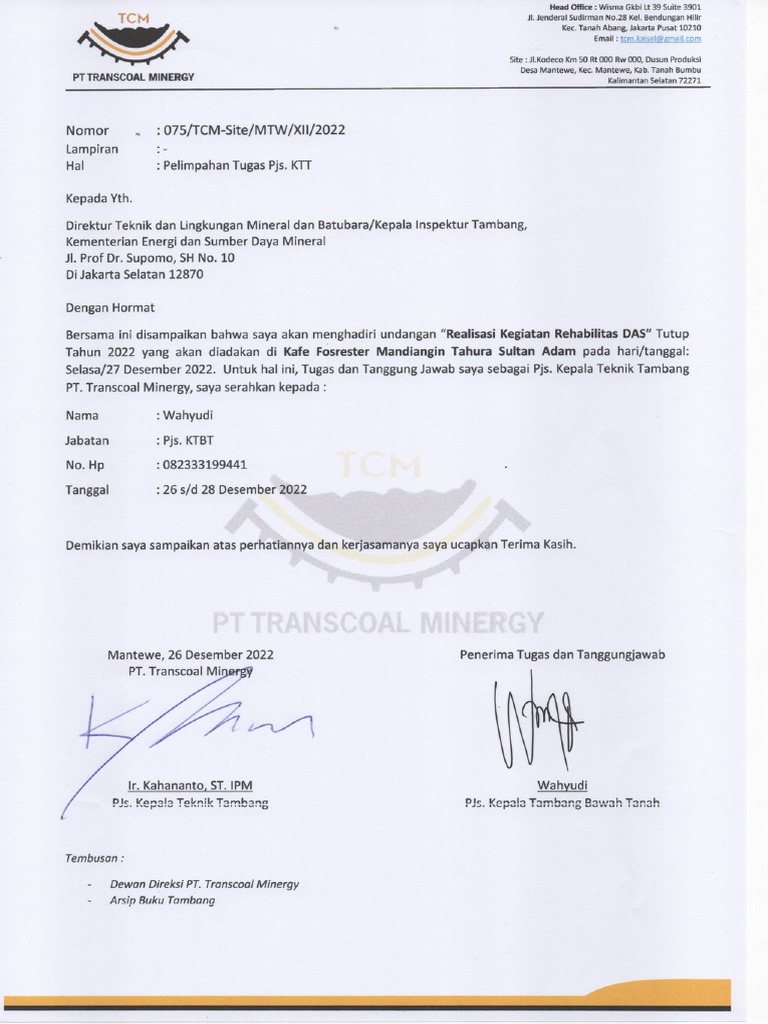 Surat Pelimpahan Tugas KTT | PDF