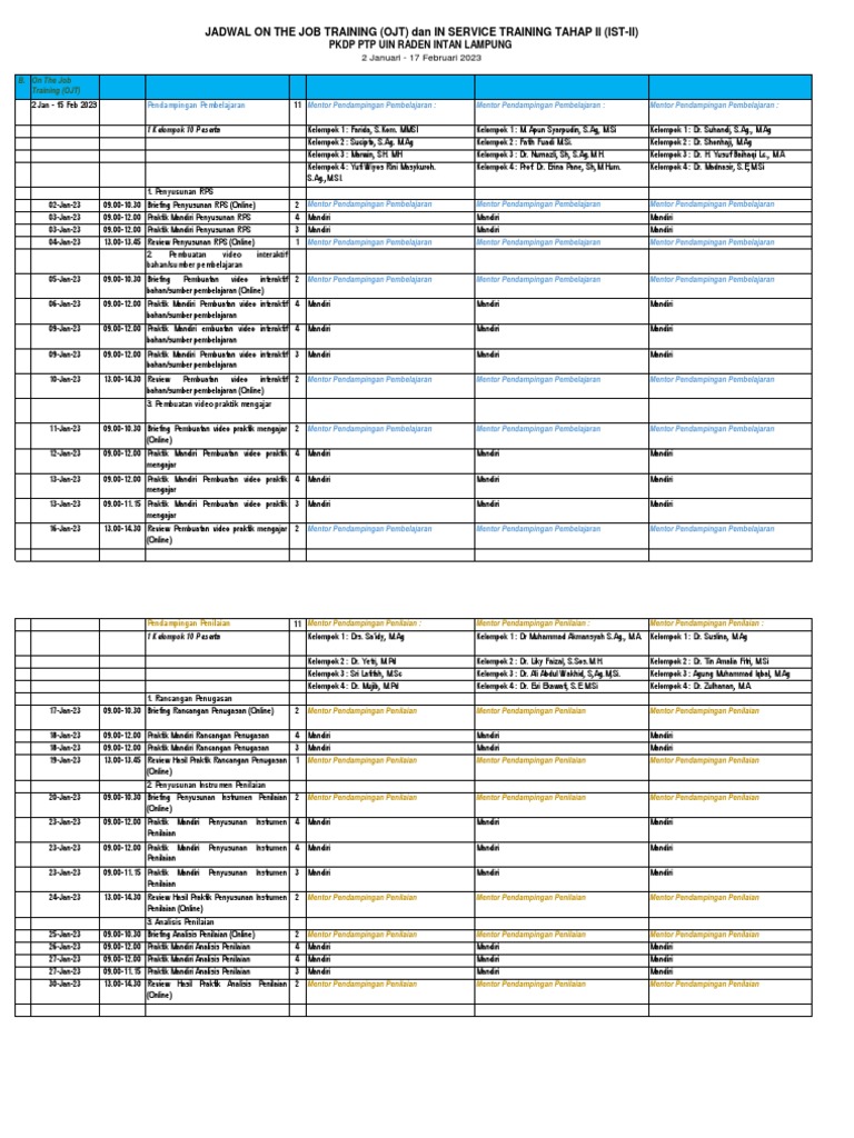 Jadwal Mentoring Dan Evaluasi | PDF