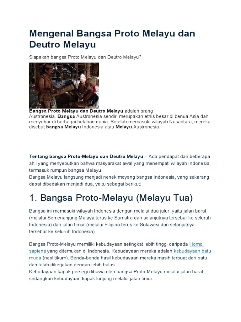 Mengenal Bangsa Proto Melayu Dan Deutro Melayu | PDF