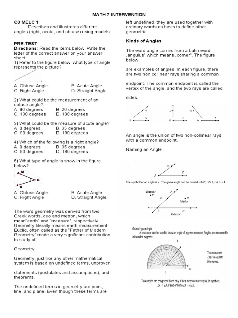 Q3 MELC Intervention | PDF | Angle | Line (Geometry)