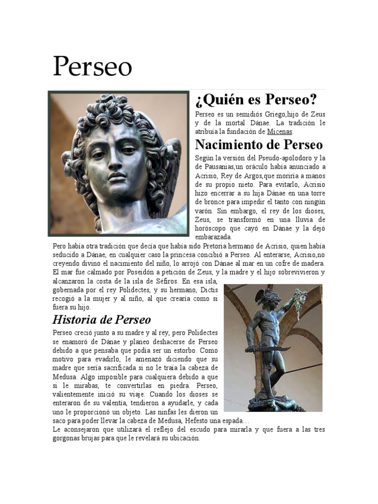 Historia y Mito de Perseo | PDF | Mitología griega | Religión Griega ...