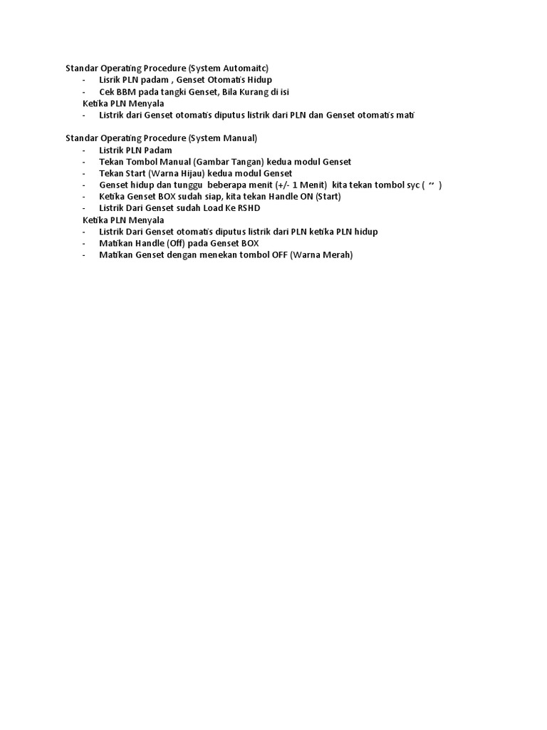 Standar Operating Procedure Genset | PDF