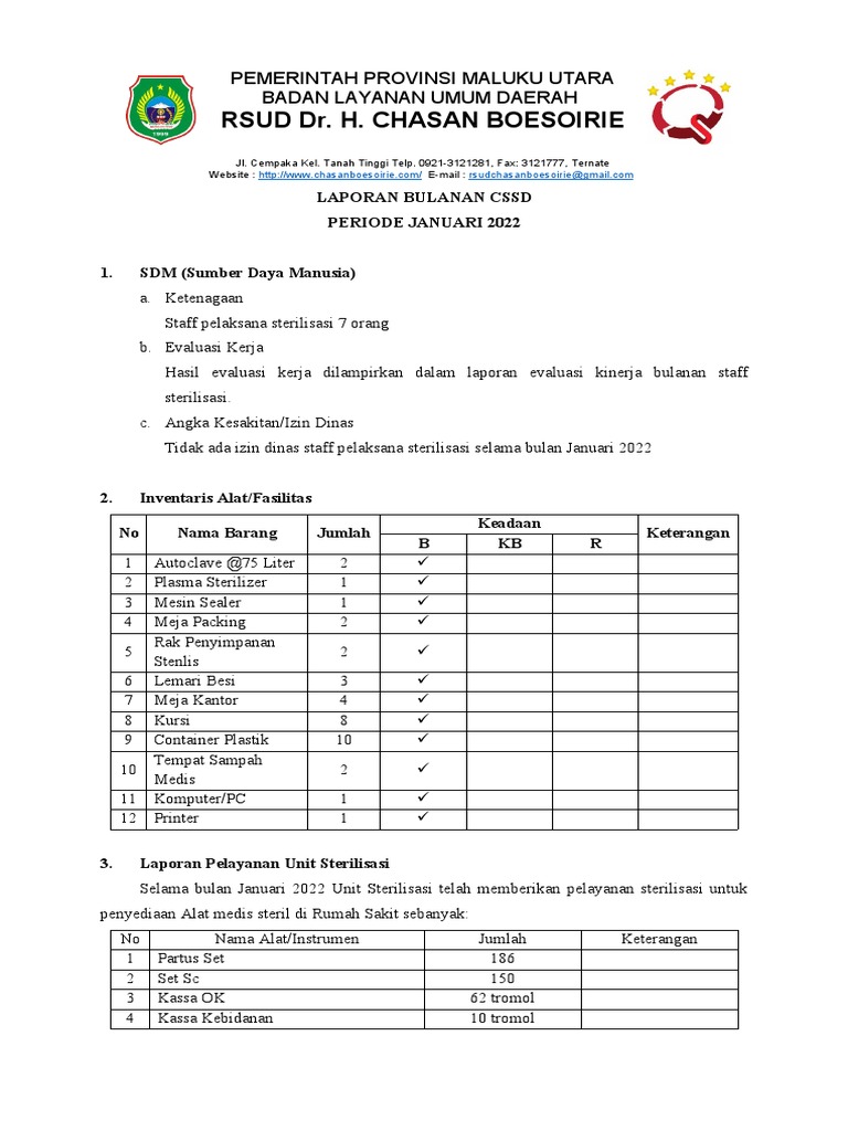 Laporan Bulanan CSSD Rsud Chasan Boesoirie Ternate | PDF