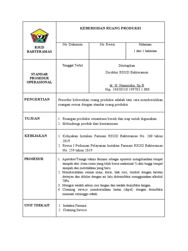 03 Spo Kebersihan Ruang Produksi | PDF