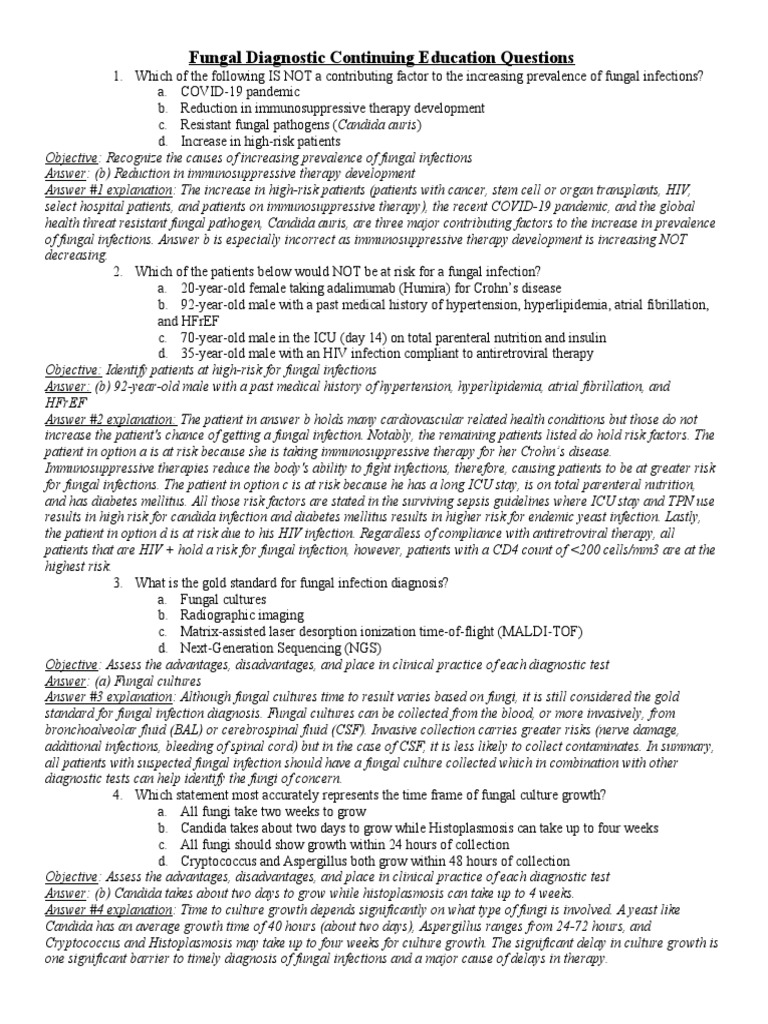 Assessment Questions - Fungal Diagnostics | PDF | Infection | Fungus