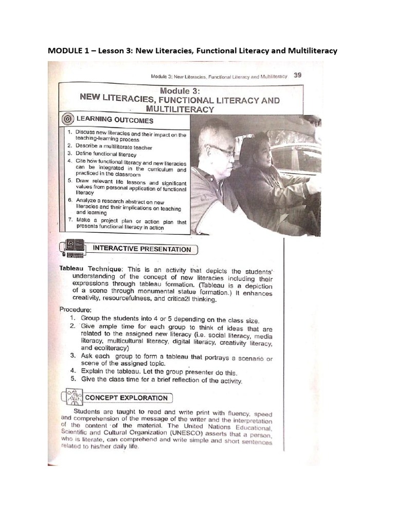 MODULE 1 Lesson 3 New Literacies Functional Literacy and Multiliteracy ...