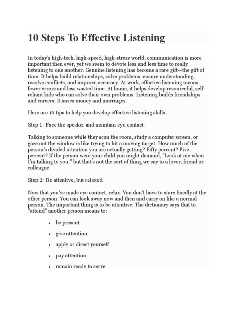 10 Steps To Effective Listening | PDF | Thought | Attention