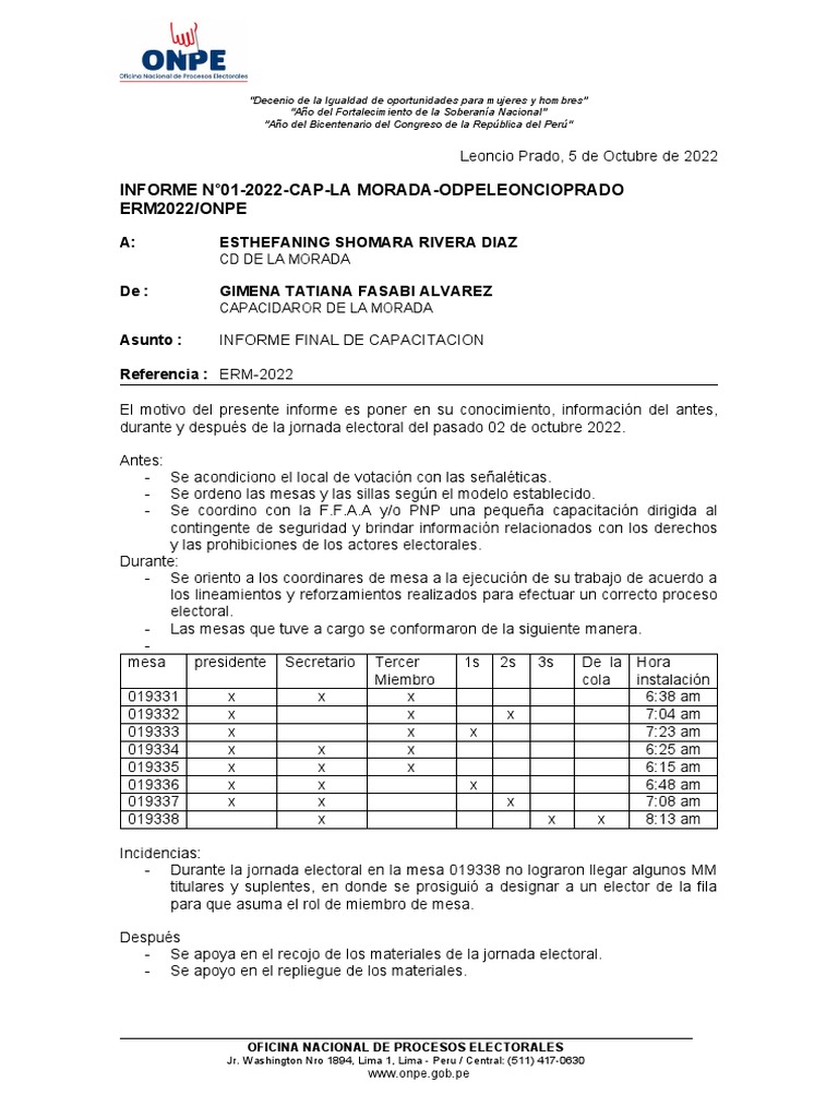 Informe-Model Del Capacitador Shomi | PDF | Perú | Gobernancia