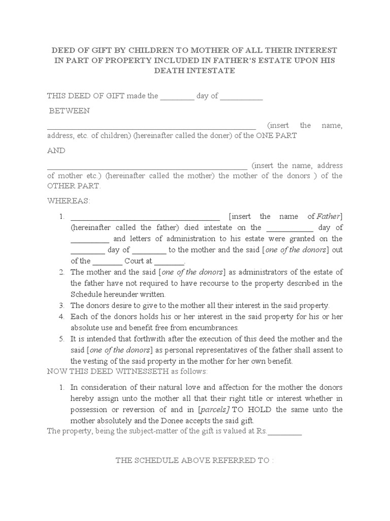 Deed of Gift by Children To Mother of All Their Interest in Part of ...