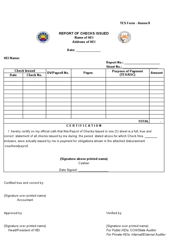 Annex 8 - Report of Checks Issued - Updated | PDF
