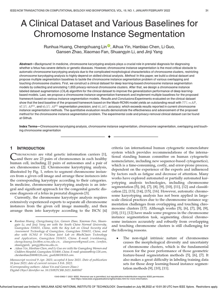 A Clinical Dataset And Various Baselines For Chromosome Instance