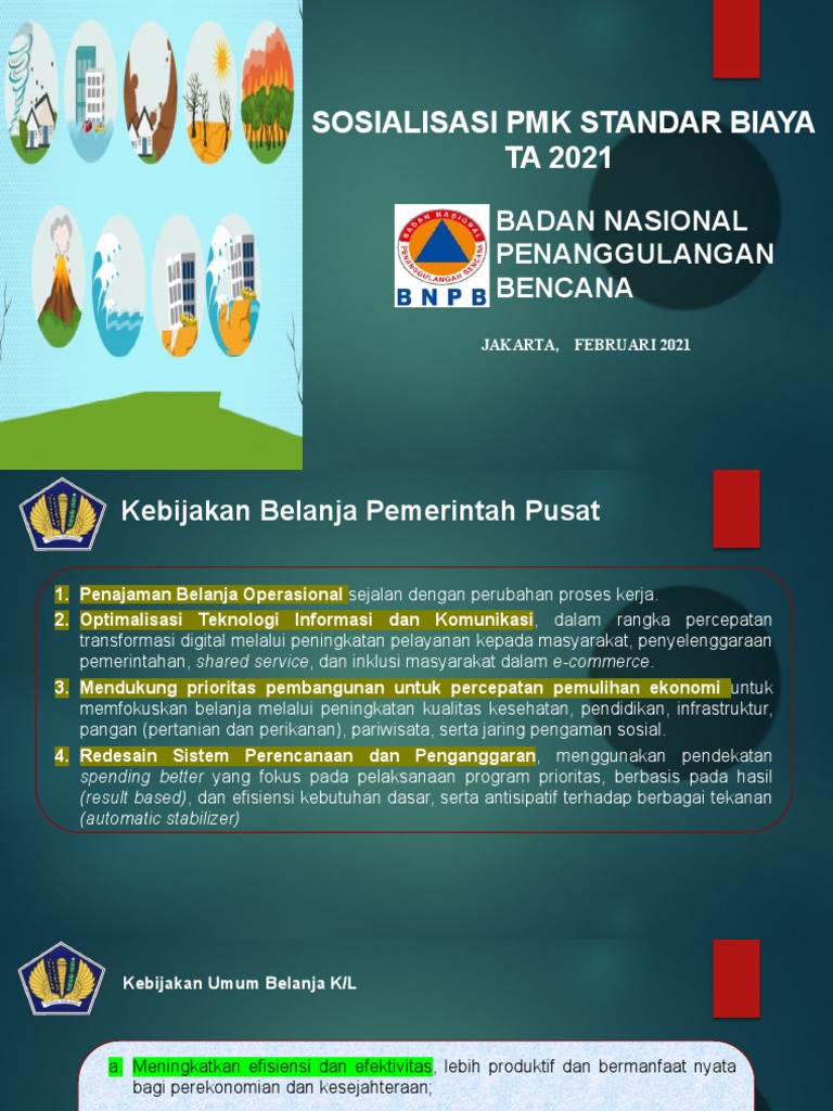 Bahan Sosialisasi PMK SBM TA 2021 - BNPB - Final | PDF