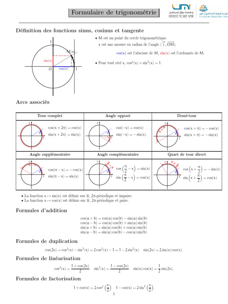 Formules Trigonometrie | PDF | Fonction trigonométrique | Analyse ...