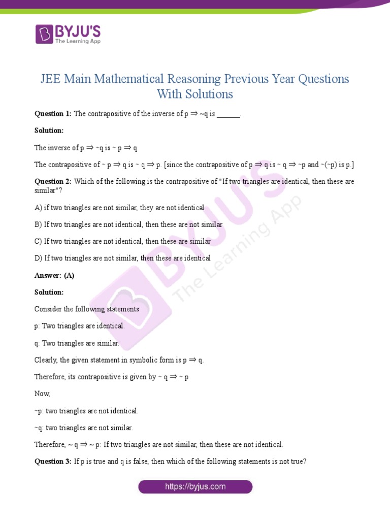 JEE Main Mathematical Reasoning Previous Year Questions With Solutions ...