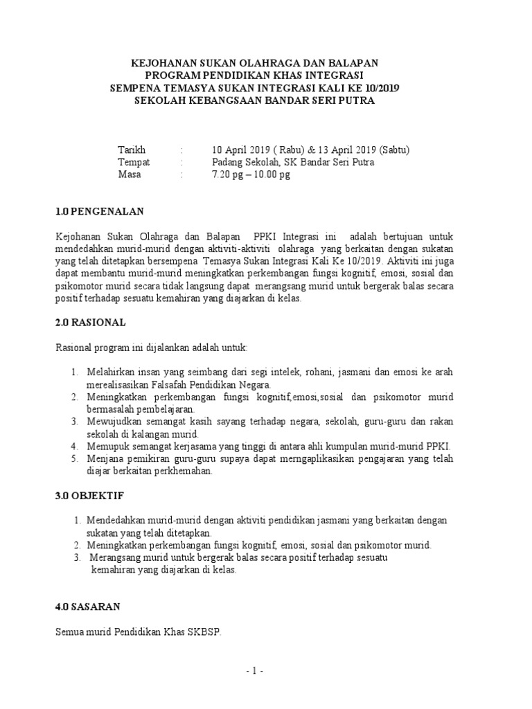 Sukan Integrasi PPKI 2019 SKBSP | PDF