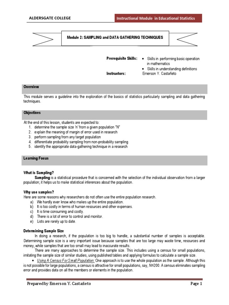 Module 2 Sampling and Data Gathering Techniques | PDF | Sampling ...