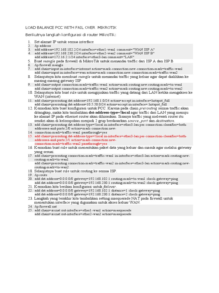 Load Balance PCC With Fail Over Mikrotik | PDF