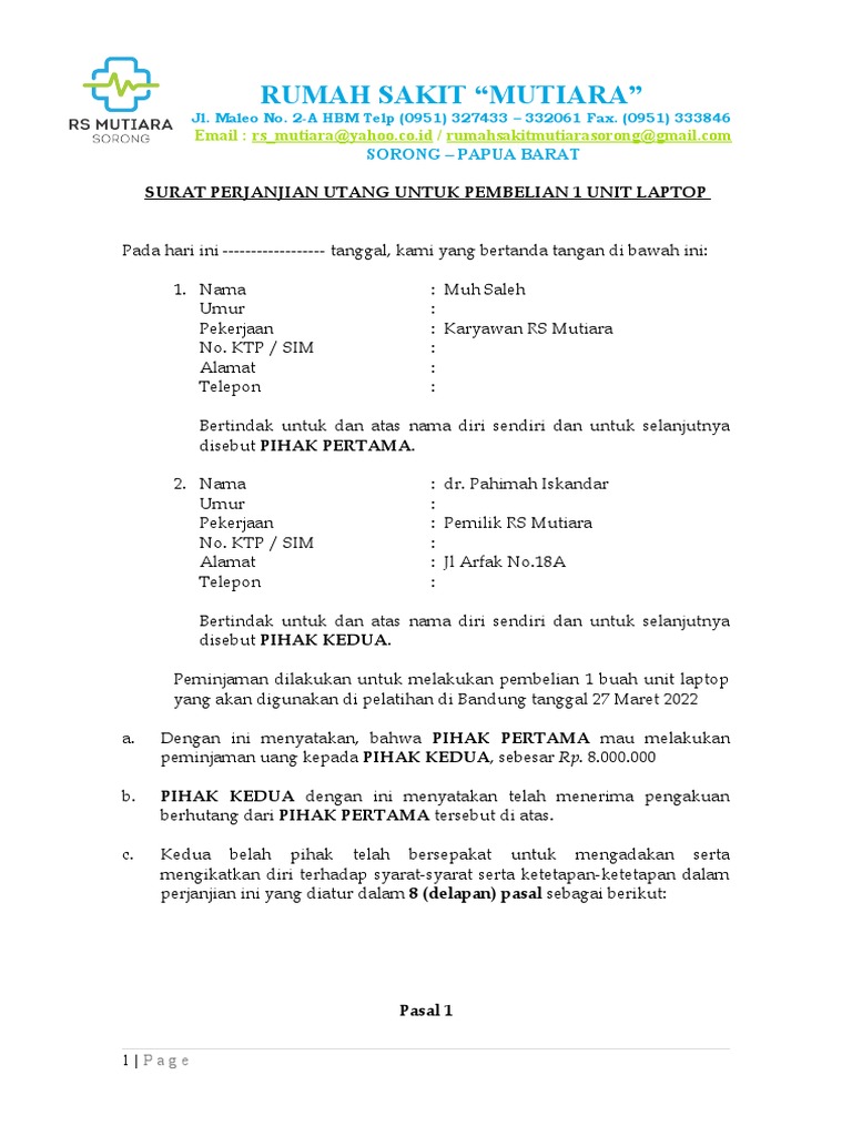 Contoh Surat Perjanjian Utang Piutang FH UII | PDF