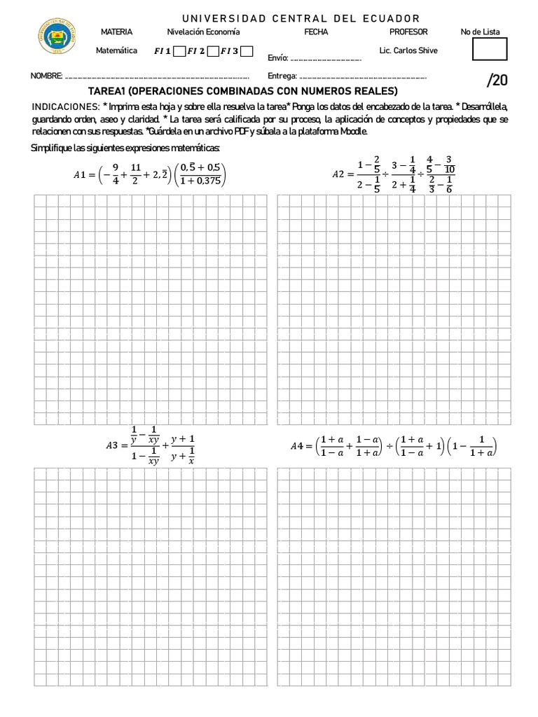 Tarea 1 Operaciones Combinadas Con Numeros Reales | PDF | Matemáticas