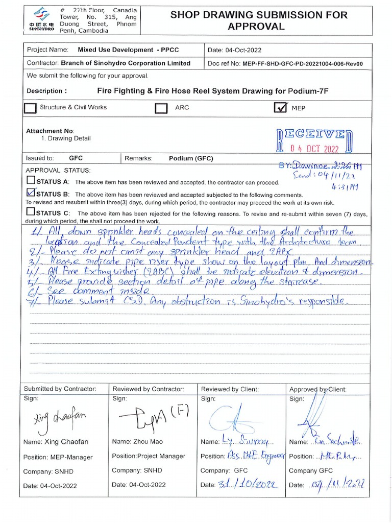 MEP-FF-SHD-GFC-PD-20221004-006 (Fire Fighting Hose Reel System Drawing for Podium-7F) | PDF