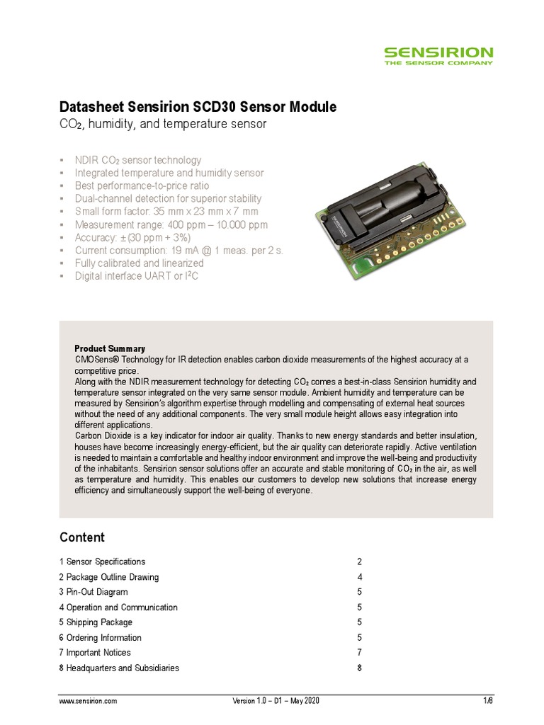 Sensirion CO2 Sensors SCD30 Datasheet | PDF | Sensor | Electrostatic Discharge