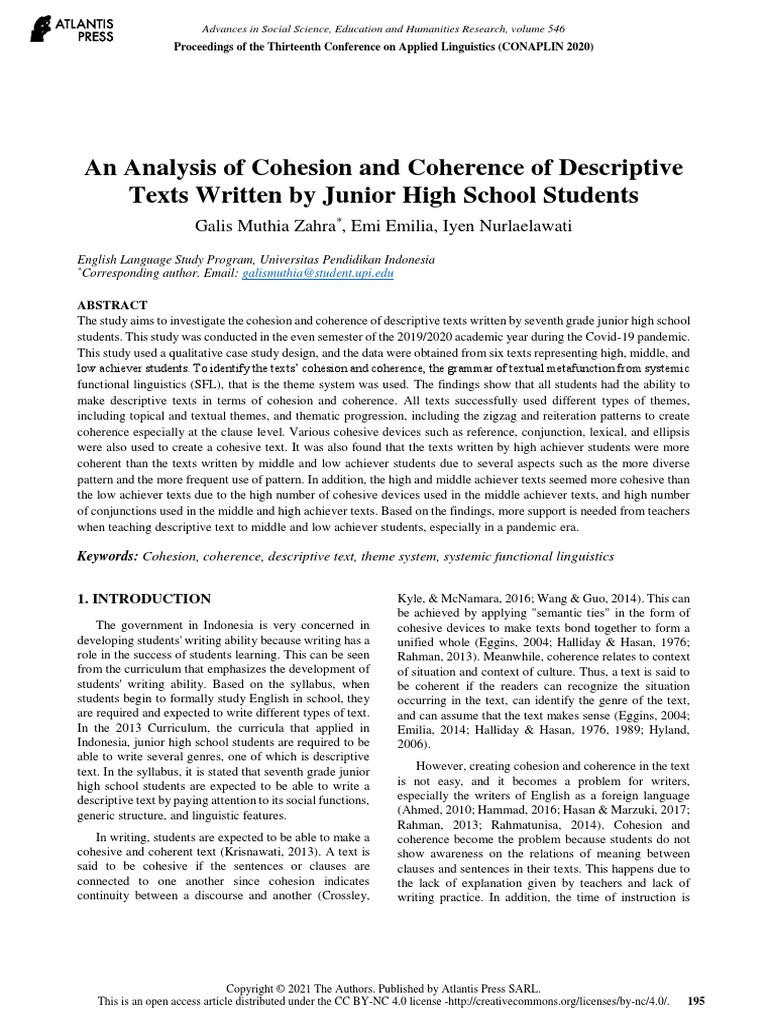 An Analysis of Cohesion and Coherence of Descriptive Texts Written by ...