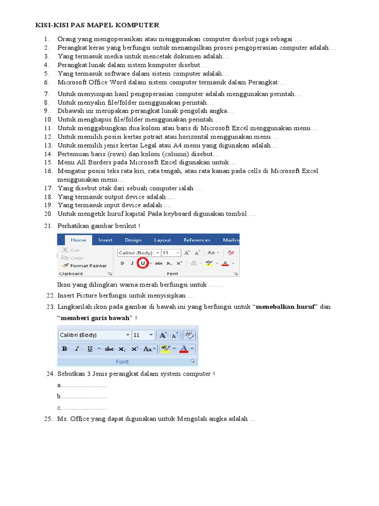 Kisi-Kisi Pas Ganjil Komputer Kelas 5 | PDF | Game & Aktivitas | Teknologi & Rekayasa