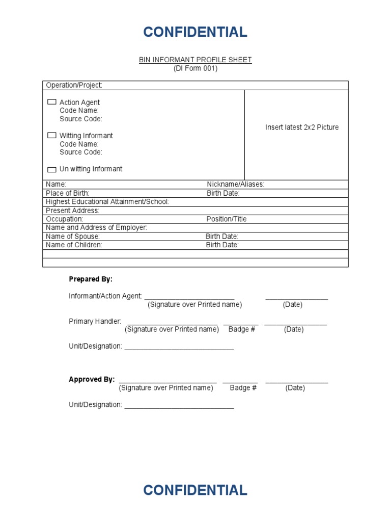 BIN Informant Profile Sheet | PDF