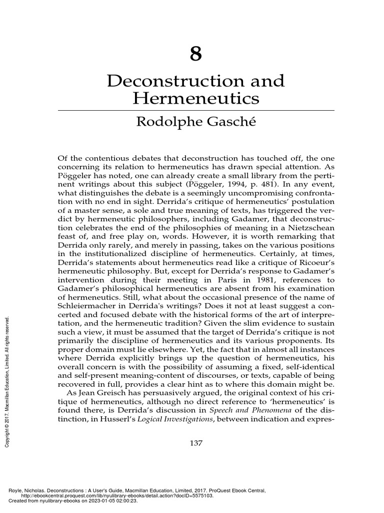 Deconstructions A User's Guide - (8 Deconstruction and Hermeneutics) | PDF | Deconstruction ...
