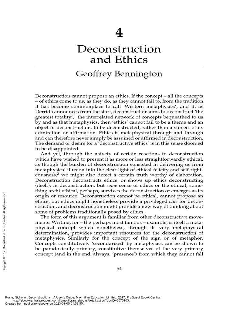 Deconstructions A User's Guide - (4 Deconstruction and Ethics) | PDF | Deconstruction | Jacques ...