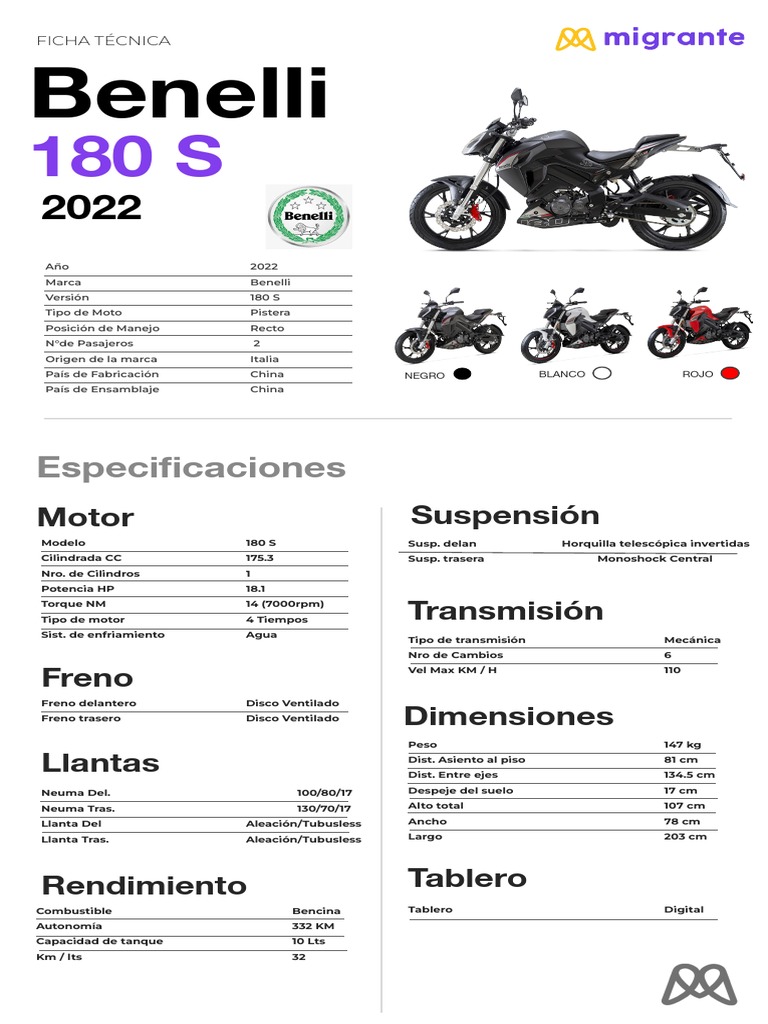 Ficha T Cnica Benelli 180 S Migrante | PDF