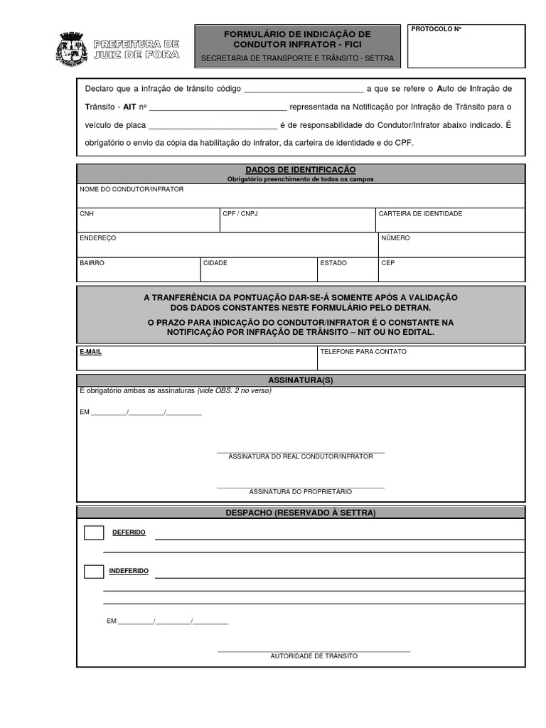 Formulário de Indicação de Condutor Infrator | PDF | Carteira de ... Formulário de Indicação de Condutor Infrator | PDF | Carteira de ...