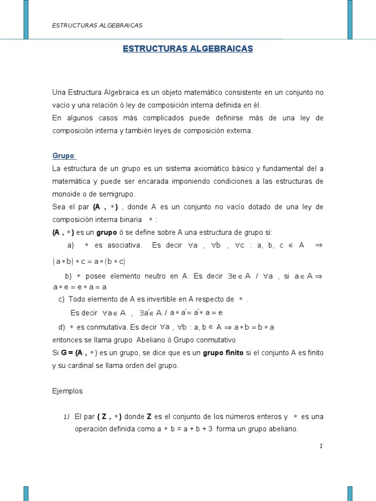 Estructuras Algebraicas | PDF | Grupo (Matemáticas) | Campo (Matemáticas)