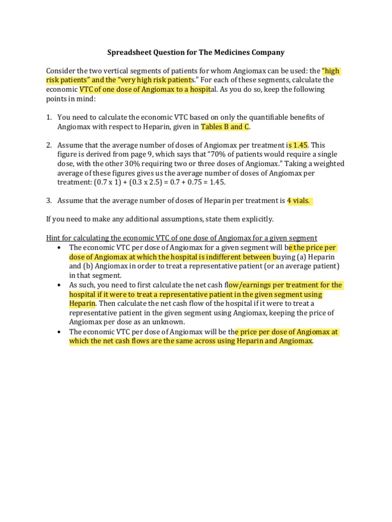 Economic VTC Calculation for Angiomax | PDF