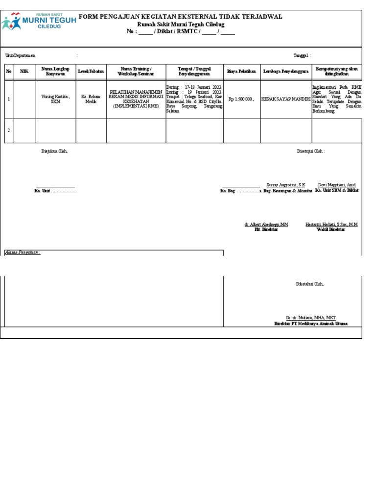 Form Pengajuan TENAGA & DIKLAT KA RM | PDF