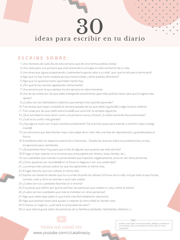 30 ideas para reflexionar y escribir en tu diario personal | PDF