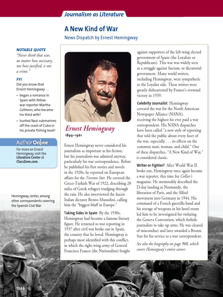 A New Kind of War Text | PDF | Ernest Hemingway | Narration
