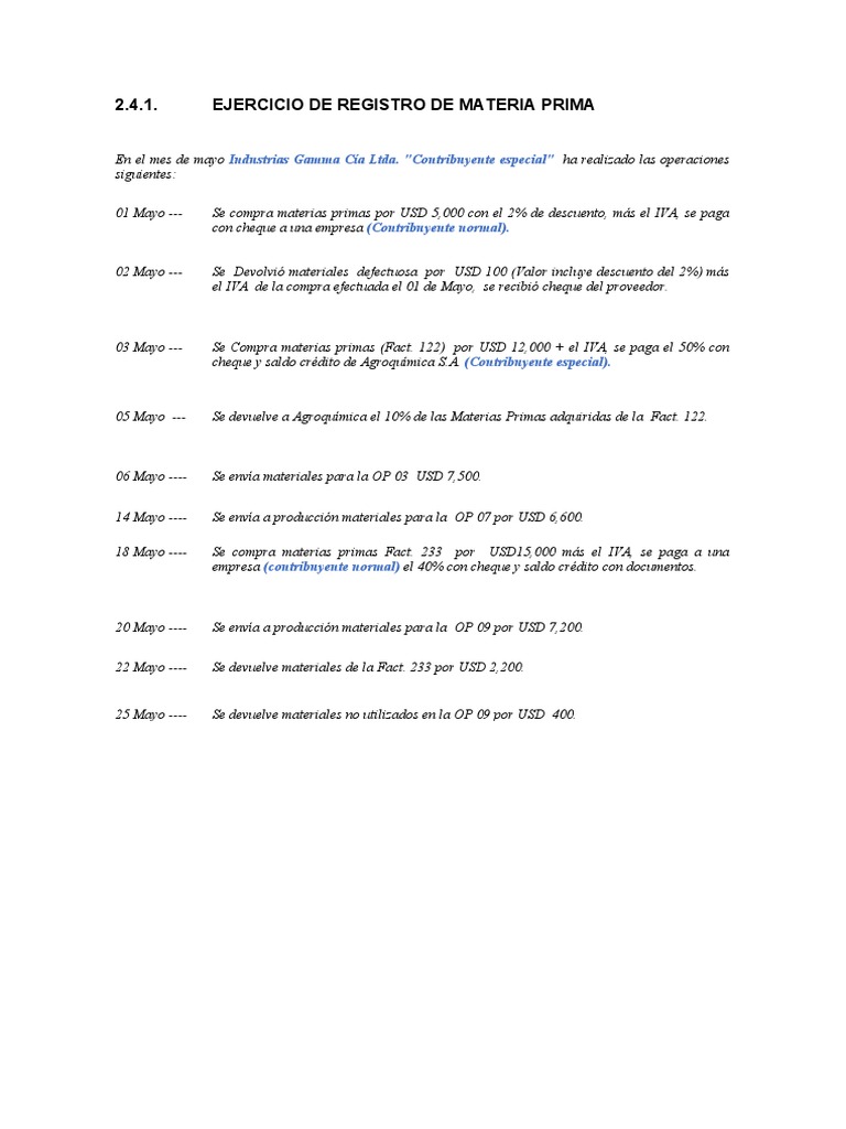2.4.1. Ejerc 1 Mat Primas | PDF | Negocios | Finanzas y dinero