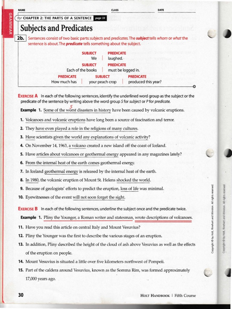 Grammar - Subjects and Predicates | PDF | Mount Vesuvius | Volcano