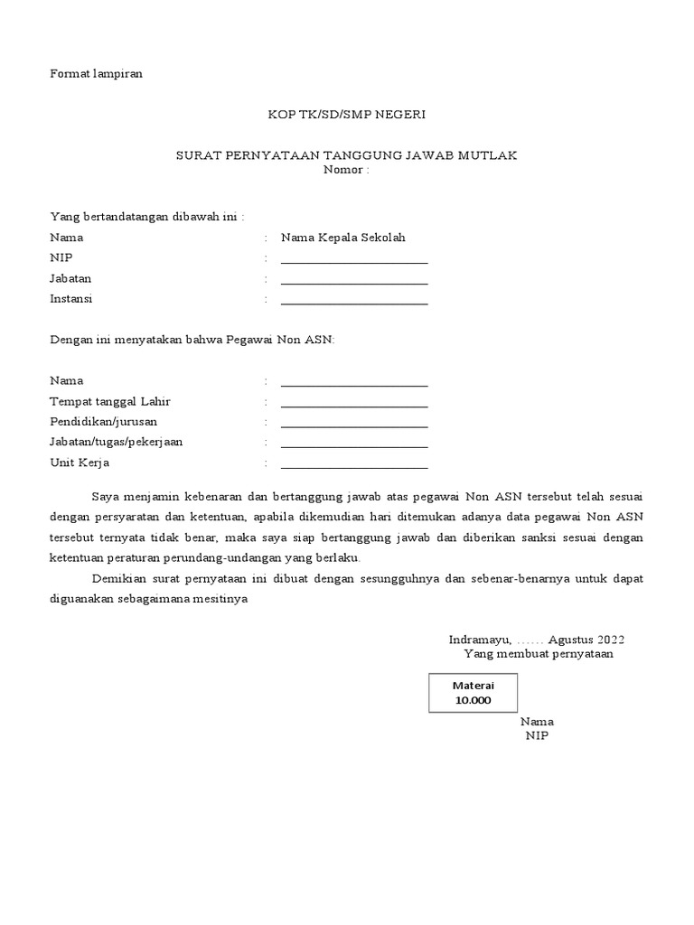 Contoh Surat Lampiran SPTJM Dan SPT | PDF