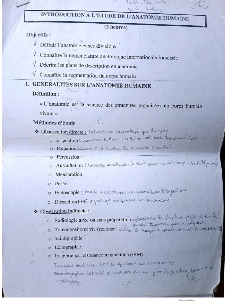 Cours Anatomie Générale-1 | PDF