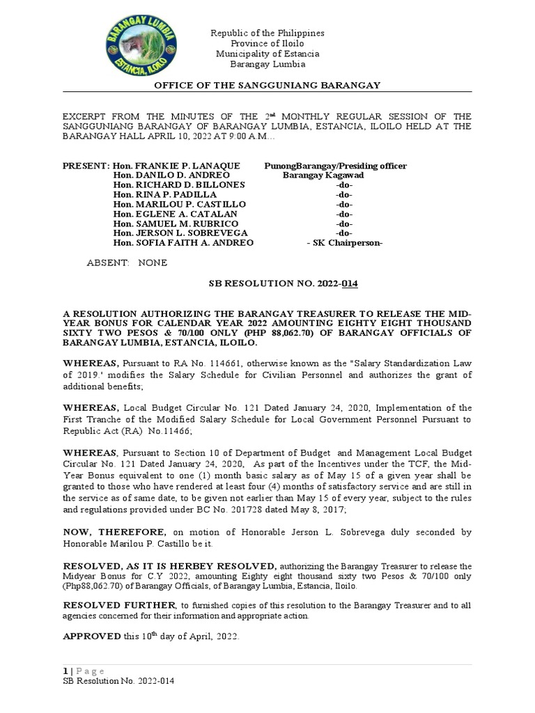 Resolution For Midyear Bonus | PDF | Government | Philippines