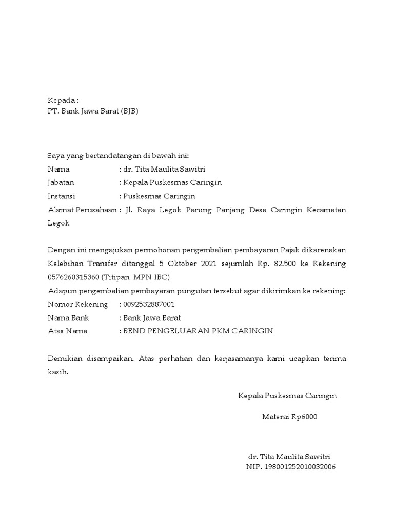 Surat Permohonan Restitusi | PDF