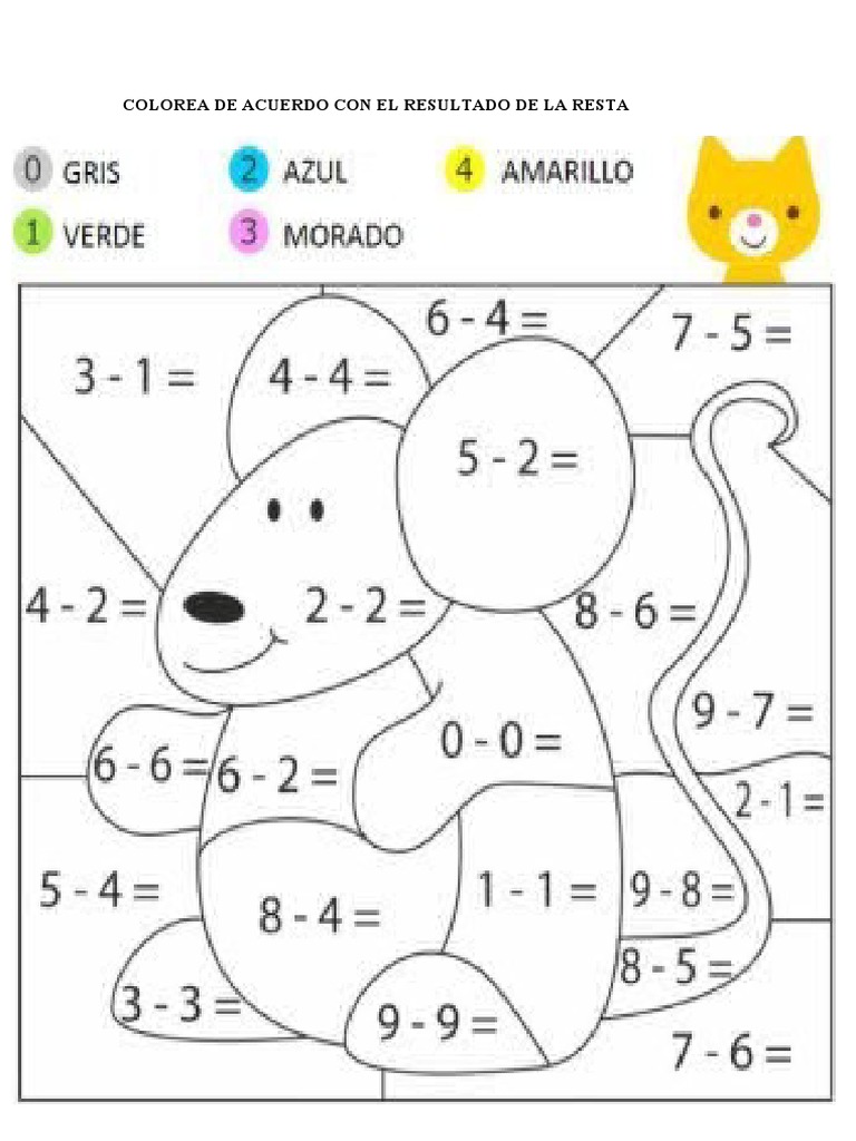 Colorea de Acuerdo Con El Resultado de La Resta | PDF